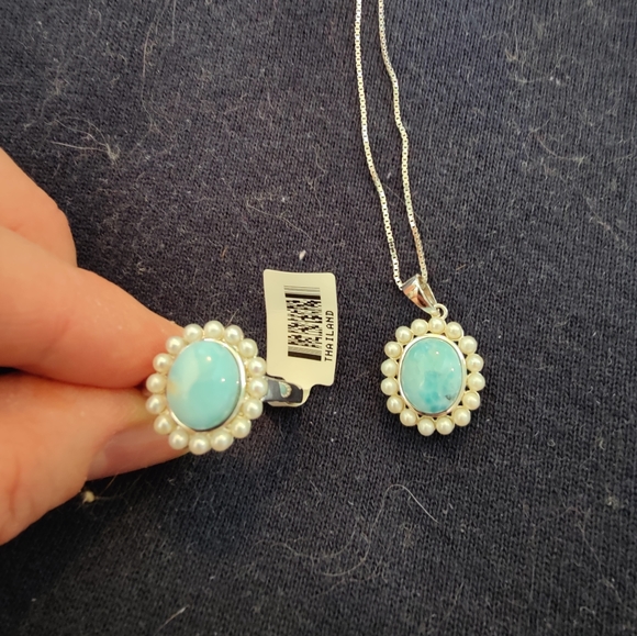 JTV | Jewelry | Nwt Larimar With Pearls Sterling Silver Necklace And ...